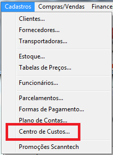 Acesse Cadastros - Centro de Custos;
