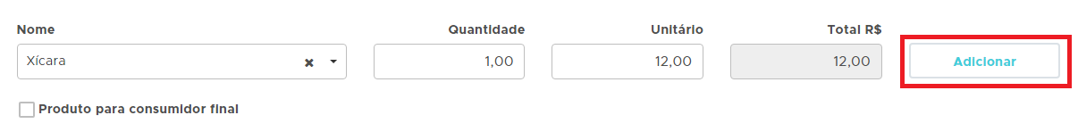 Em seguida, lance o(s) produto(s) que serão importados e clique em adicionar;