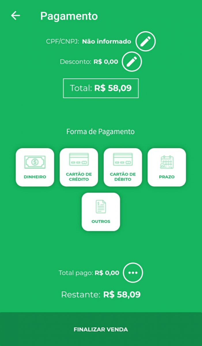 Por fim, apresentará a tela de Pagamento.