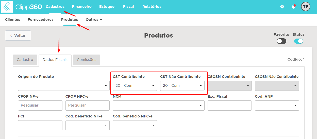 Após conferir o CST preenchido, na mesma aba valide o valor preenchido ...