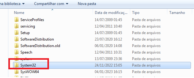 Em seguida, abra a pasta - System32;