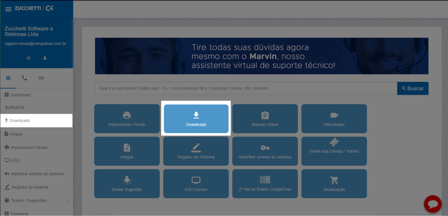 Acessando o Painel do Cliente, vá até Downloads